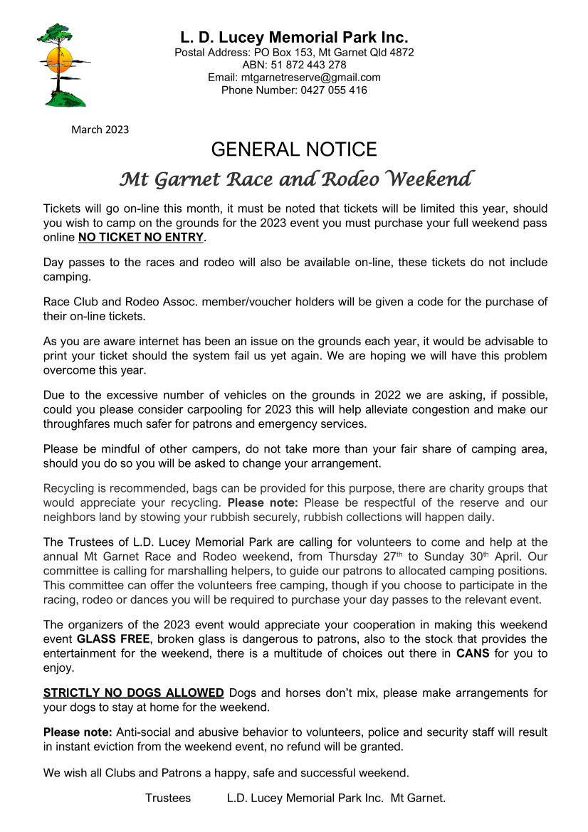 L.D Lucey Memorial Park Inc | Mt Garnet Reserve